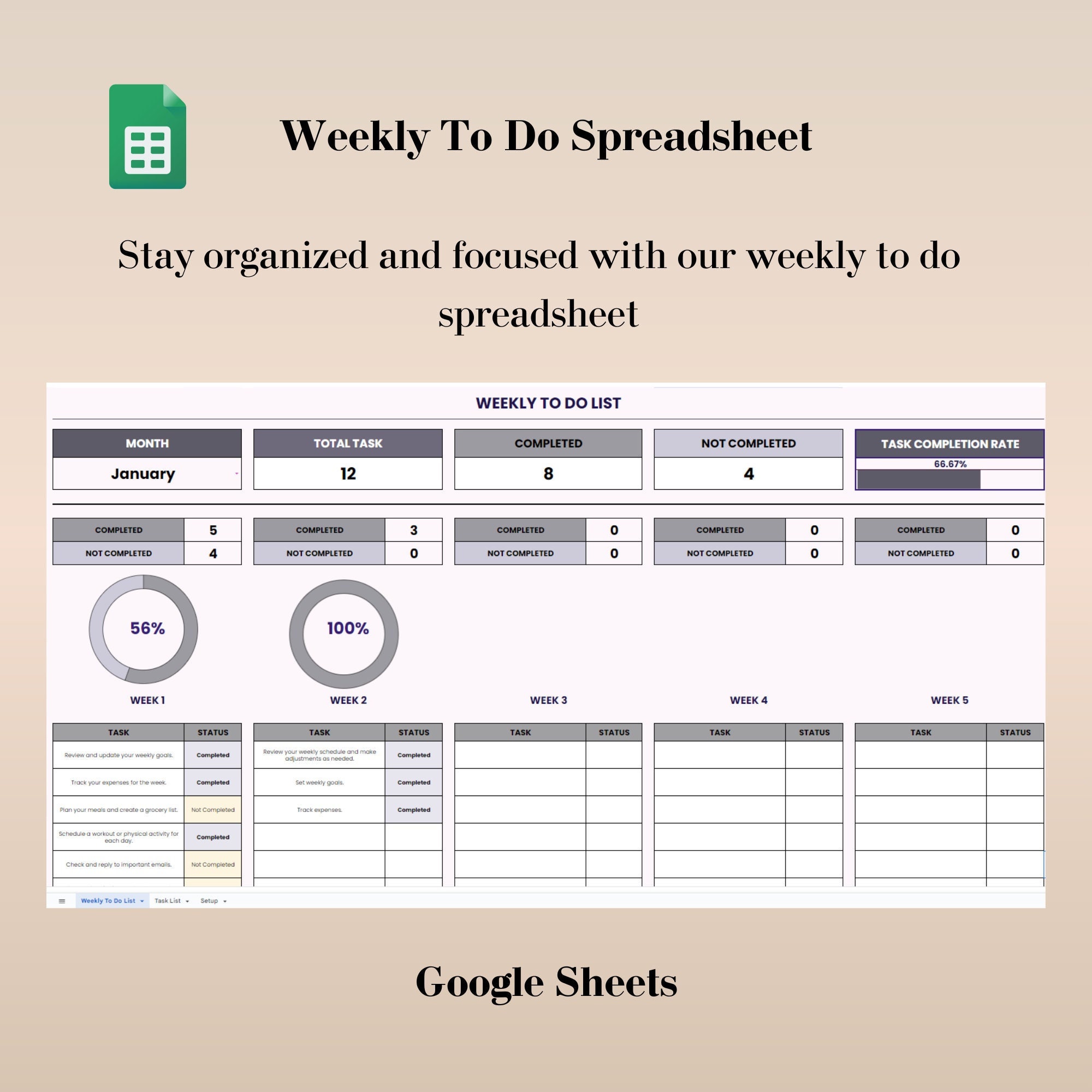 To-do List Template Spreadsheet in Google Sheets, Weekly & Daily Task ...