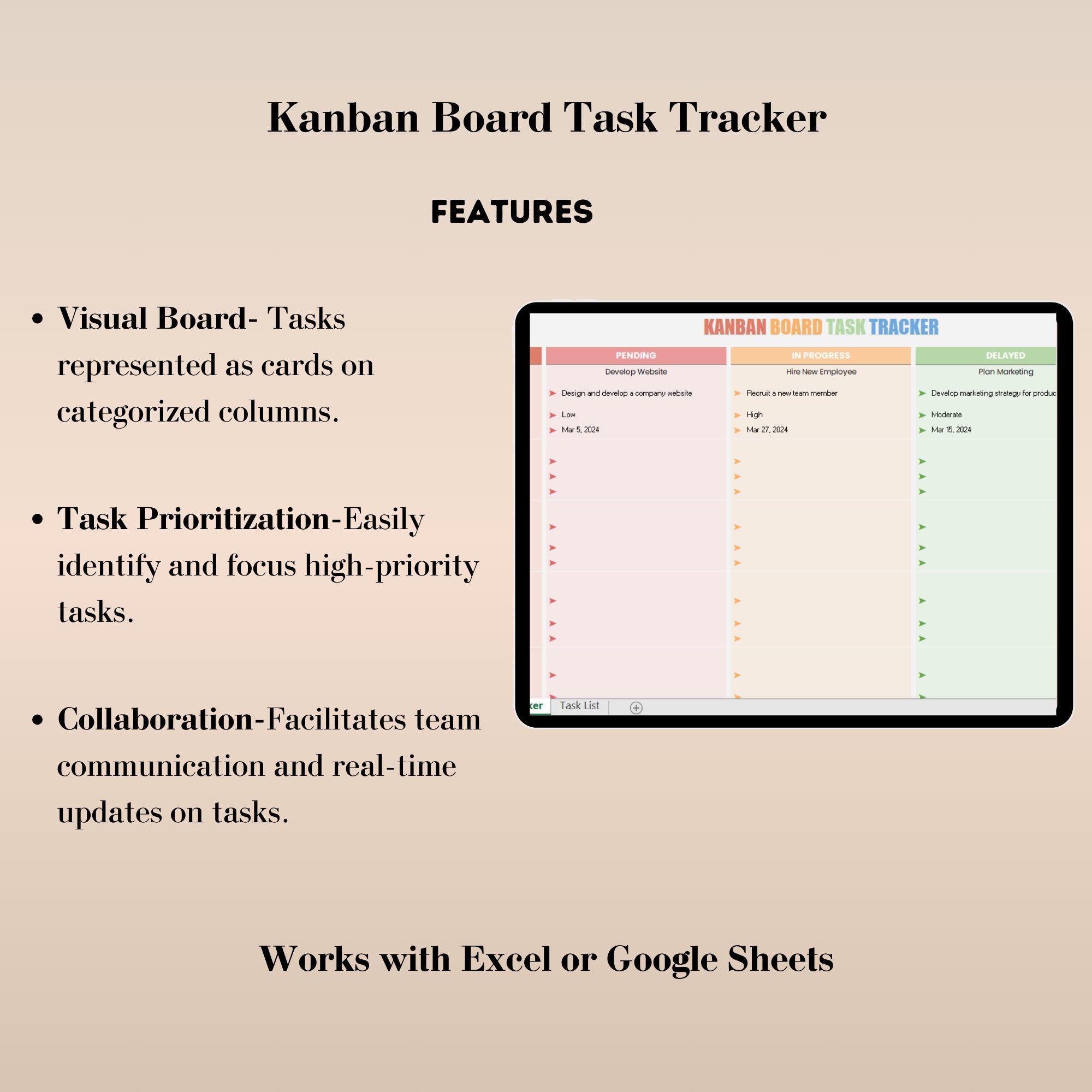 Kanban Board Task Tracker Google Sheets, Excel, Project Management ...