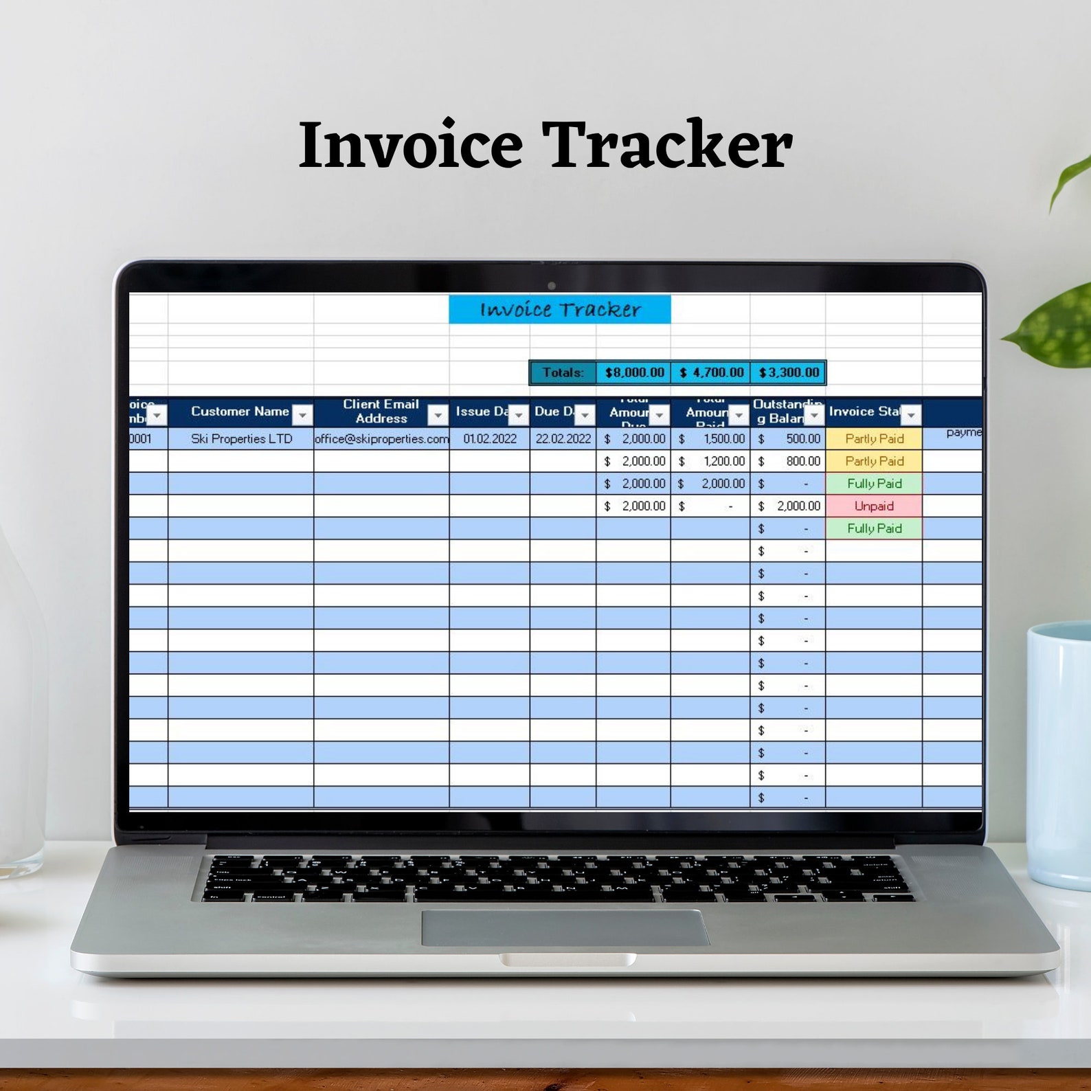 Invoice Tracker Spreadsheet in Excel, Editable Client Tracker Template ...