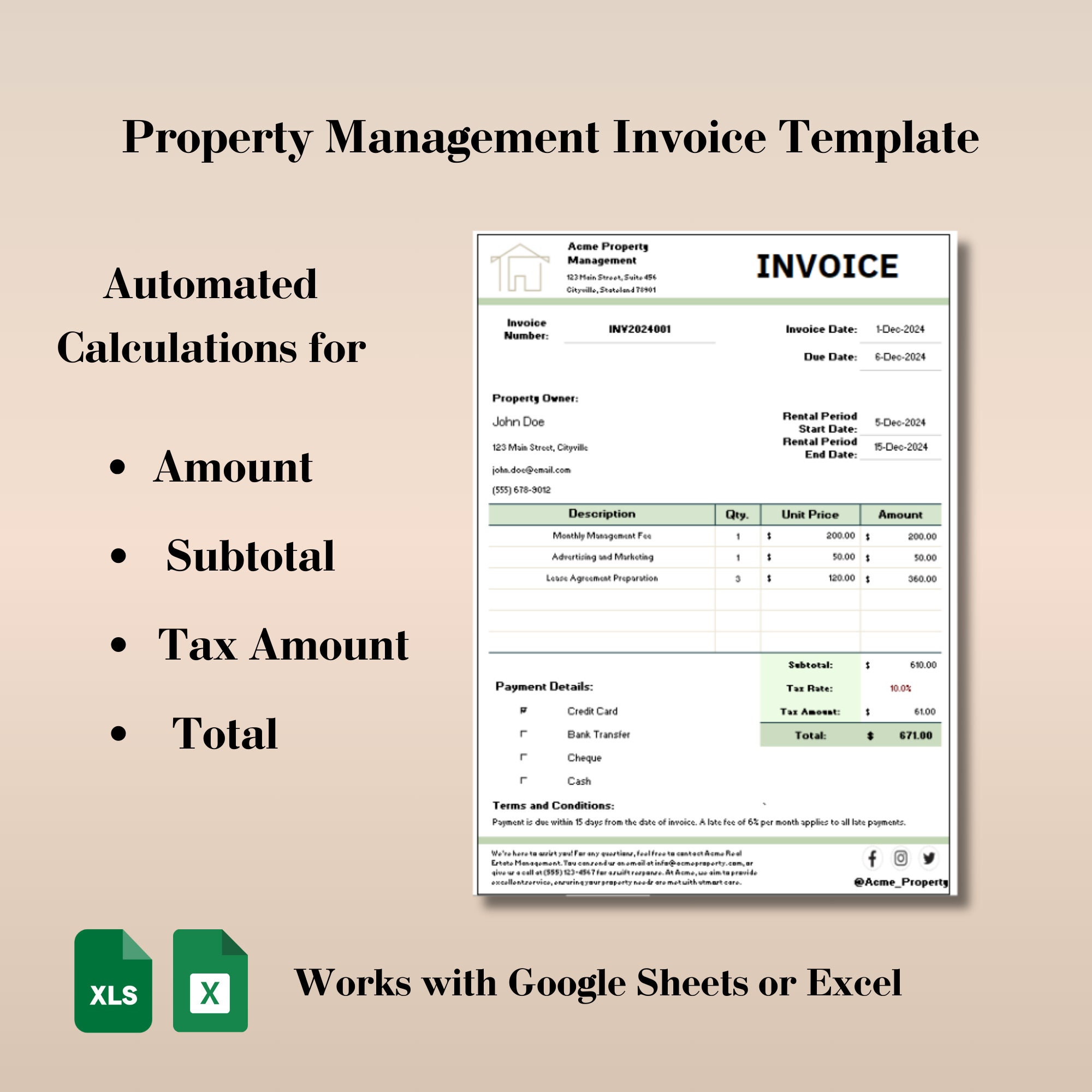 Property Management Invoice Template in Google Sheets or Excel ...
