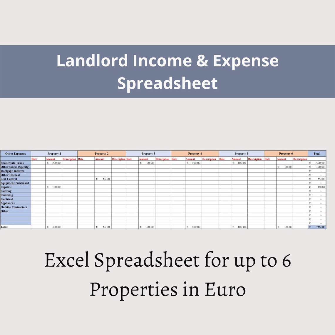 Landlord Income and Expense Spreadsheet, Property Management ...