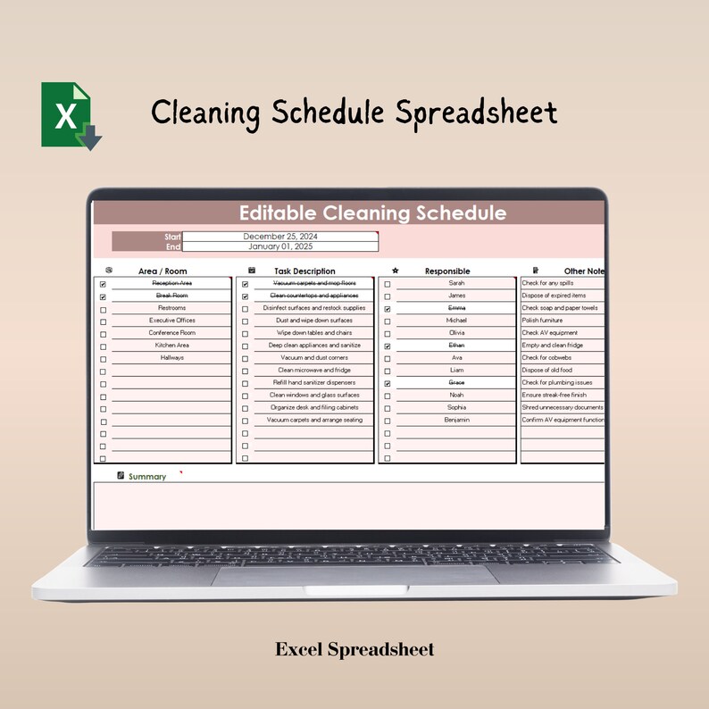 Editable Cleaning Schedule Spreadsheet EXCEL Cleaning - Etsy