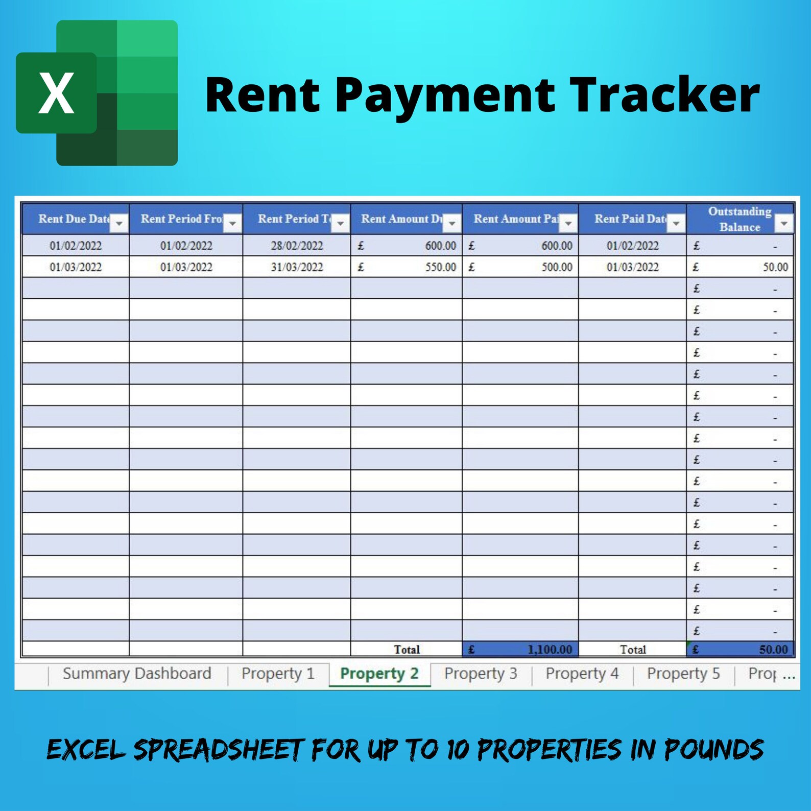 Rent Payment Ledger for up to 10 Properties, Rent Payment Track in ...