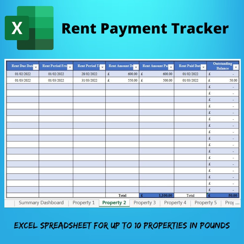 Rent Payment Ledger for up to 10 Properties, Rent Payment Track in ...