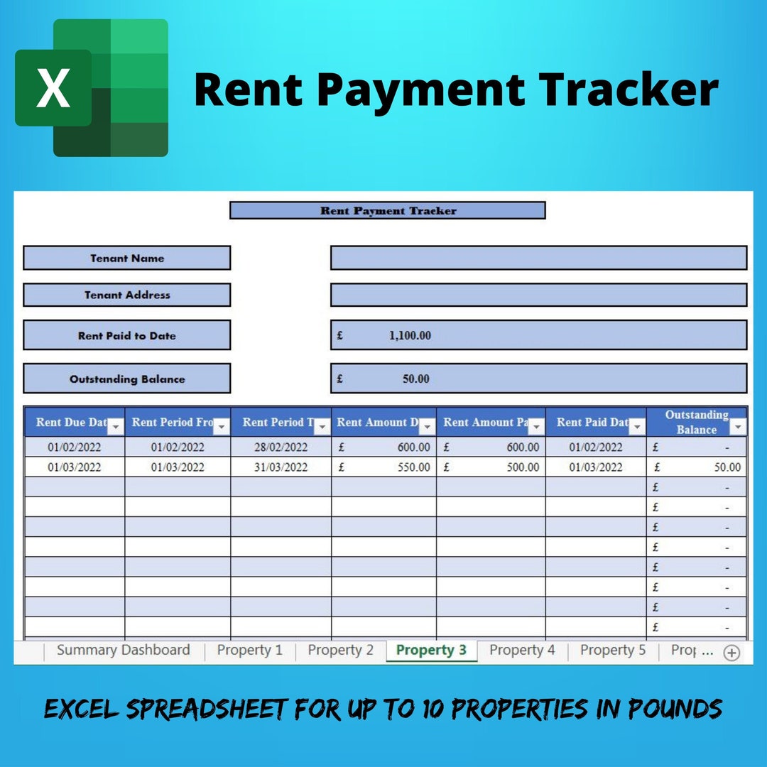 Rent Payment Ledger for up to 10 Properties, Rent Payment Track in ...