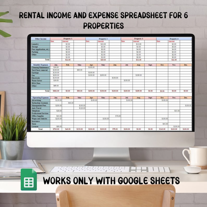 Rental Property Spreadsheet in Google Sheets, Landlord Spreadsheet for ...