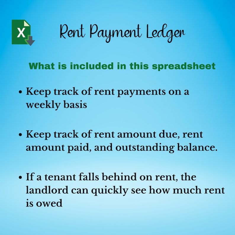 Weekly Rent Payment Ledger, Weekly Rent Payment Tracker, Rental ...