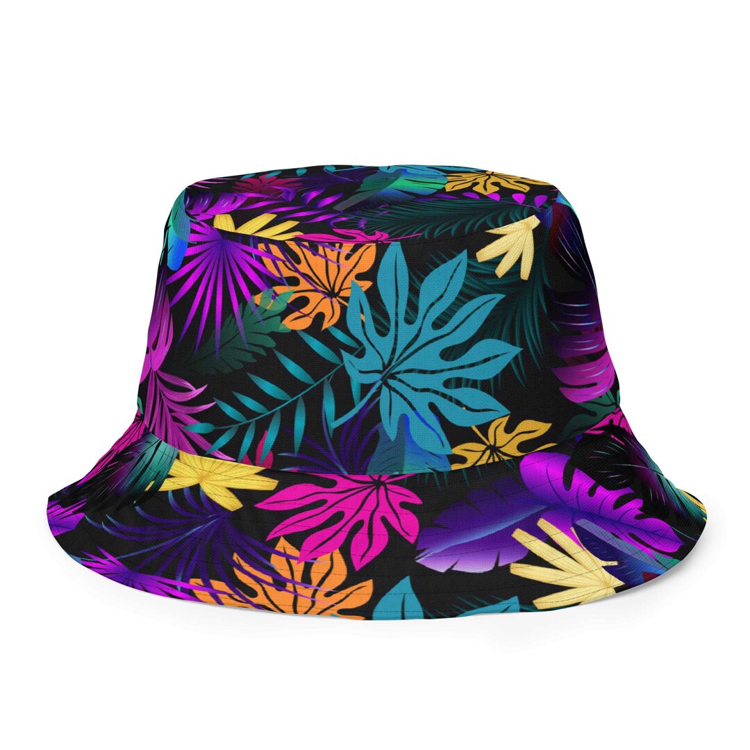 Neon Leaves Reversible Bucket Hat - Etsy