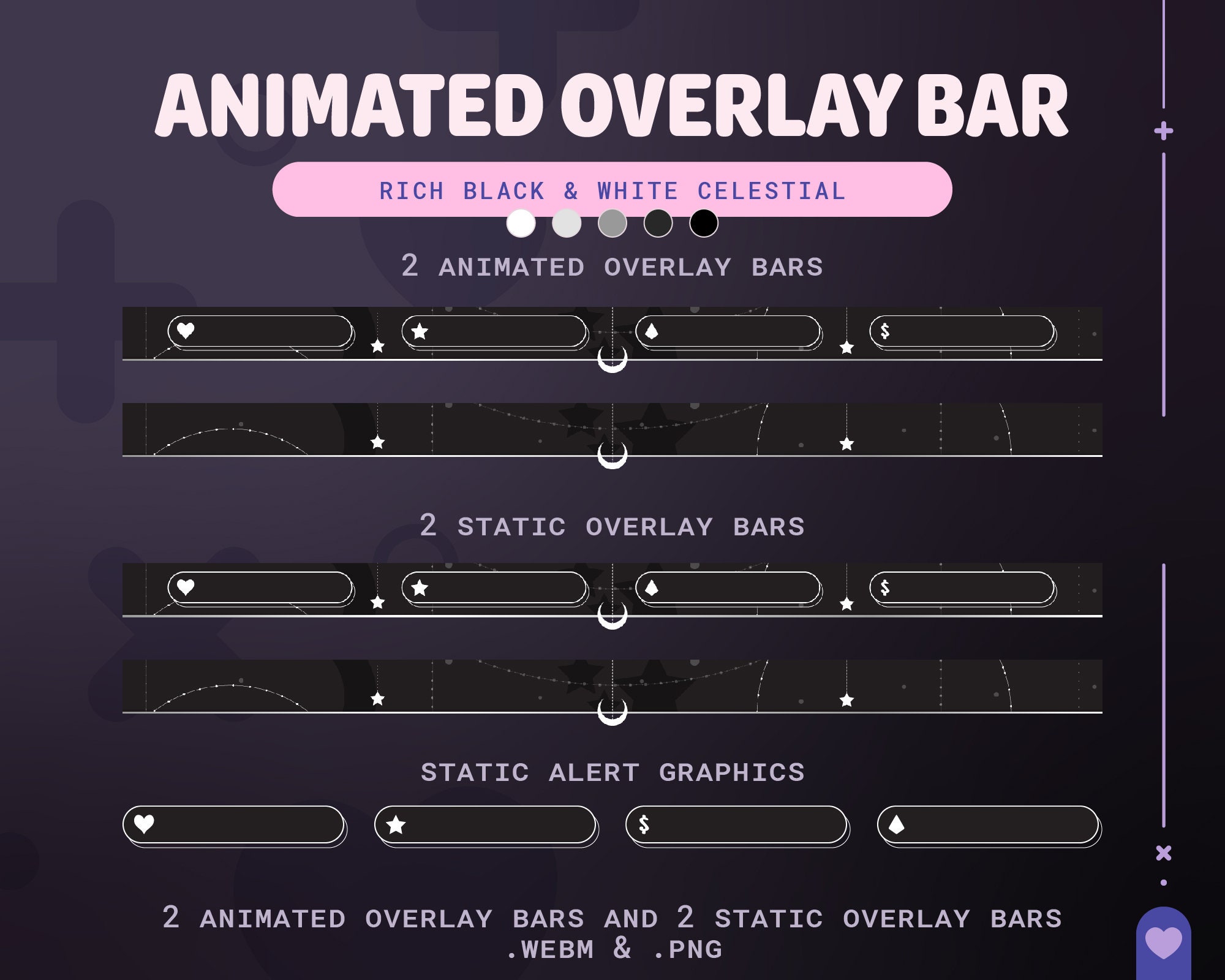Animated Rich Black and White Streaming Overlay Bar Moon and Stars for ...