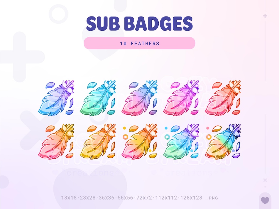 Feather Twitch Sub Badges Colorful Bit Badges Channel Point Icons Cute ...