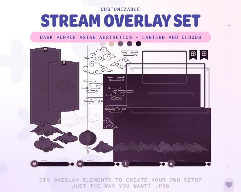 Dark Purple Asian Aesthetic Twitch Overlay DIY With Camera & Chat ...
