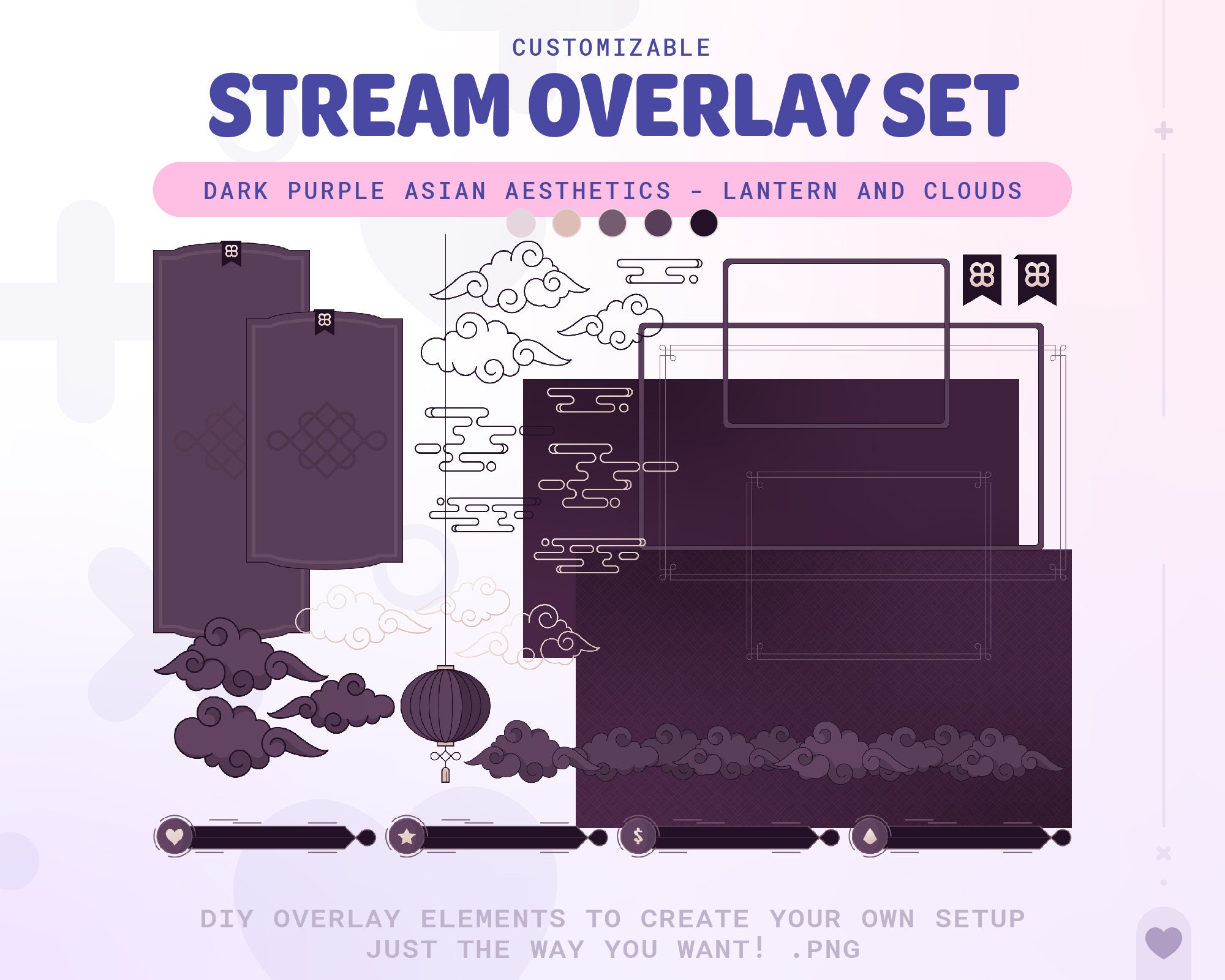 Dark Purple Asian Aesthetic Twitch Overlay DIY With Camera & Chat ...