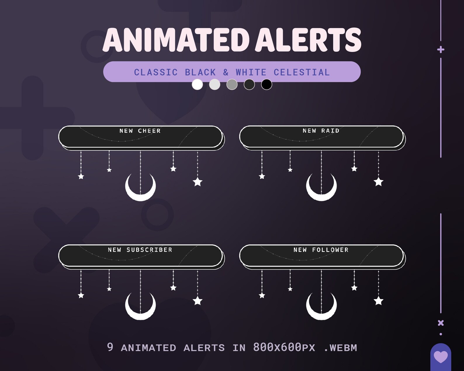Animated Classic Black & White Twitch Alerts Celestial - Etsy