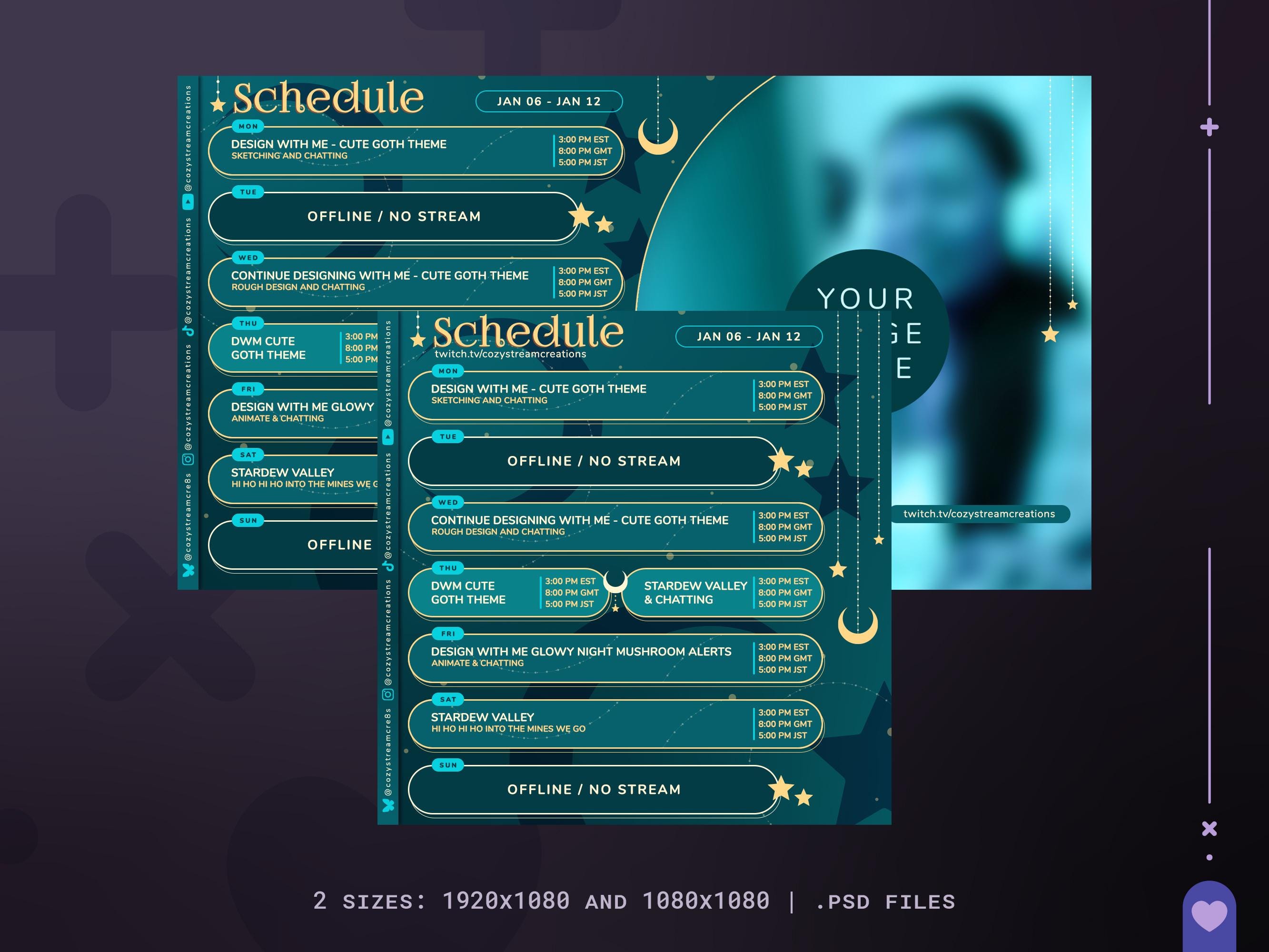Mystic Moon Customizable Celestial Stream Schedule | 2 Templates | .PSD ...
