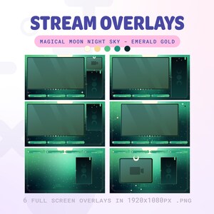 Magical Moon Night Sky Emerald Green and Gold Celestial Twitch Overlay ...
