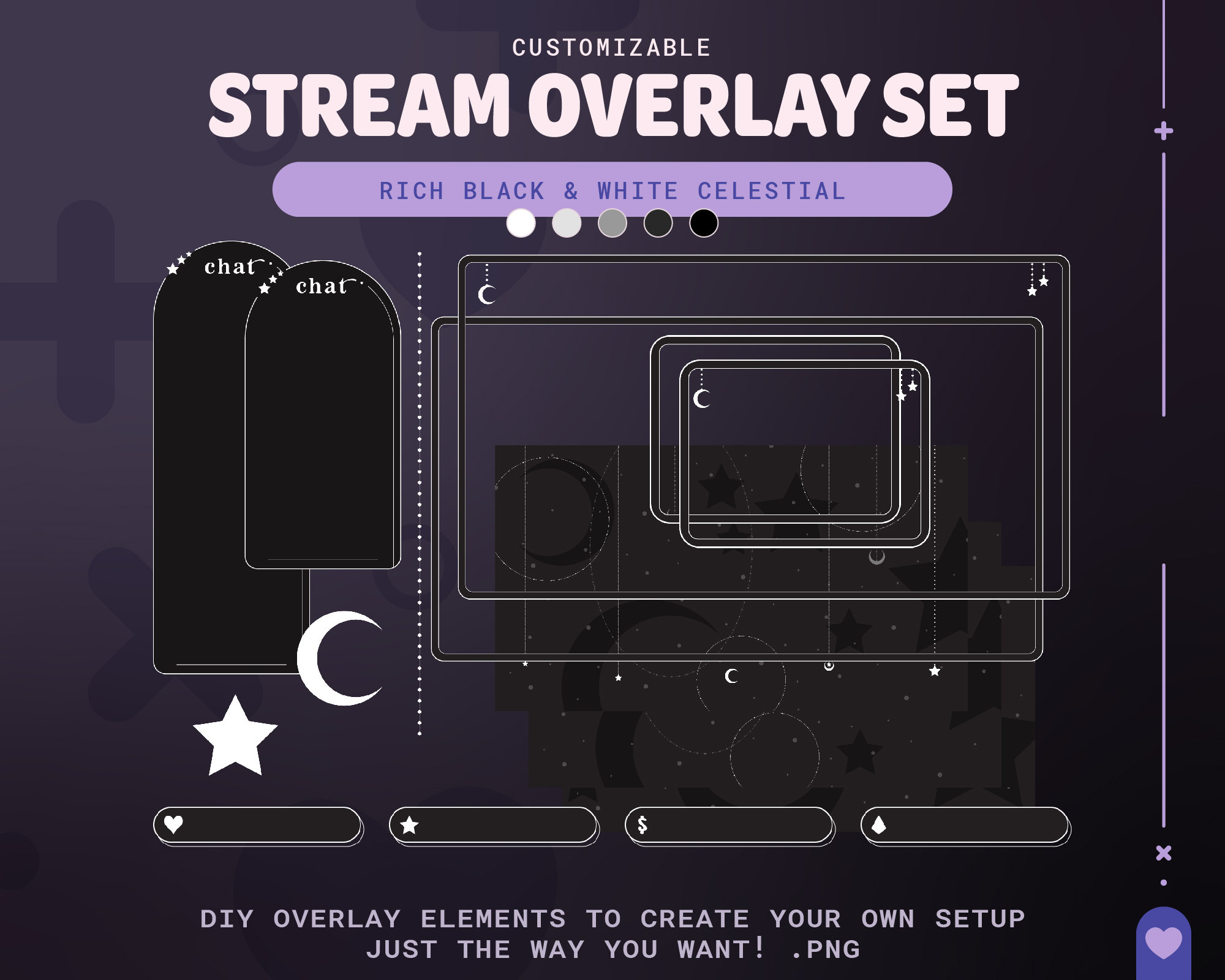 Celestial Twitch Overlay DIY Rich Black and White Theme With - Etsy