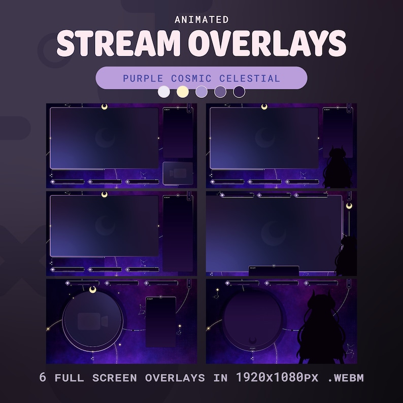 Animated Cosmic Celestial Twitch Overlay Package: Purple Galaxy Stars ...