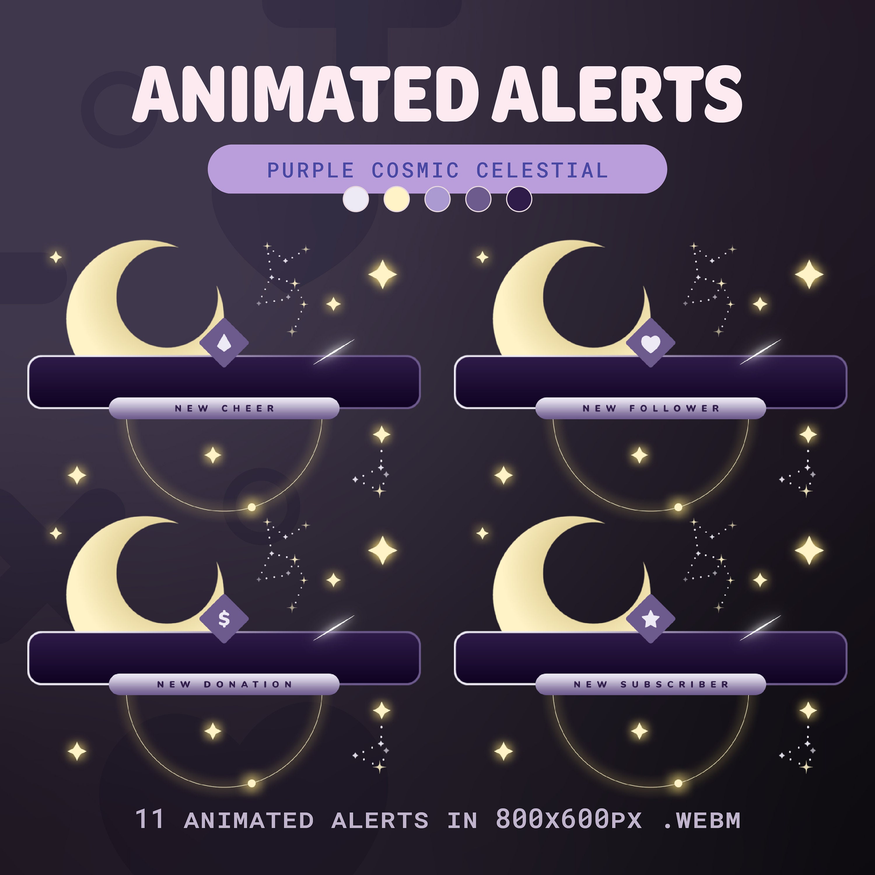 Animated Cosmic Celestial Twitch Overlay Package: Purple Galaxy Stars ...