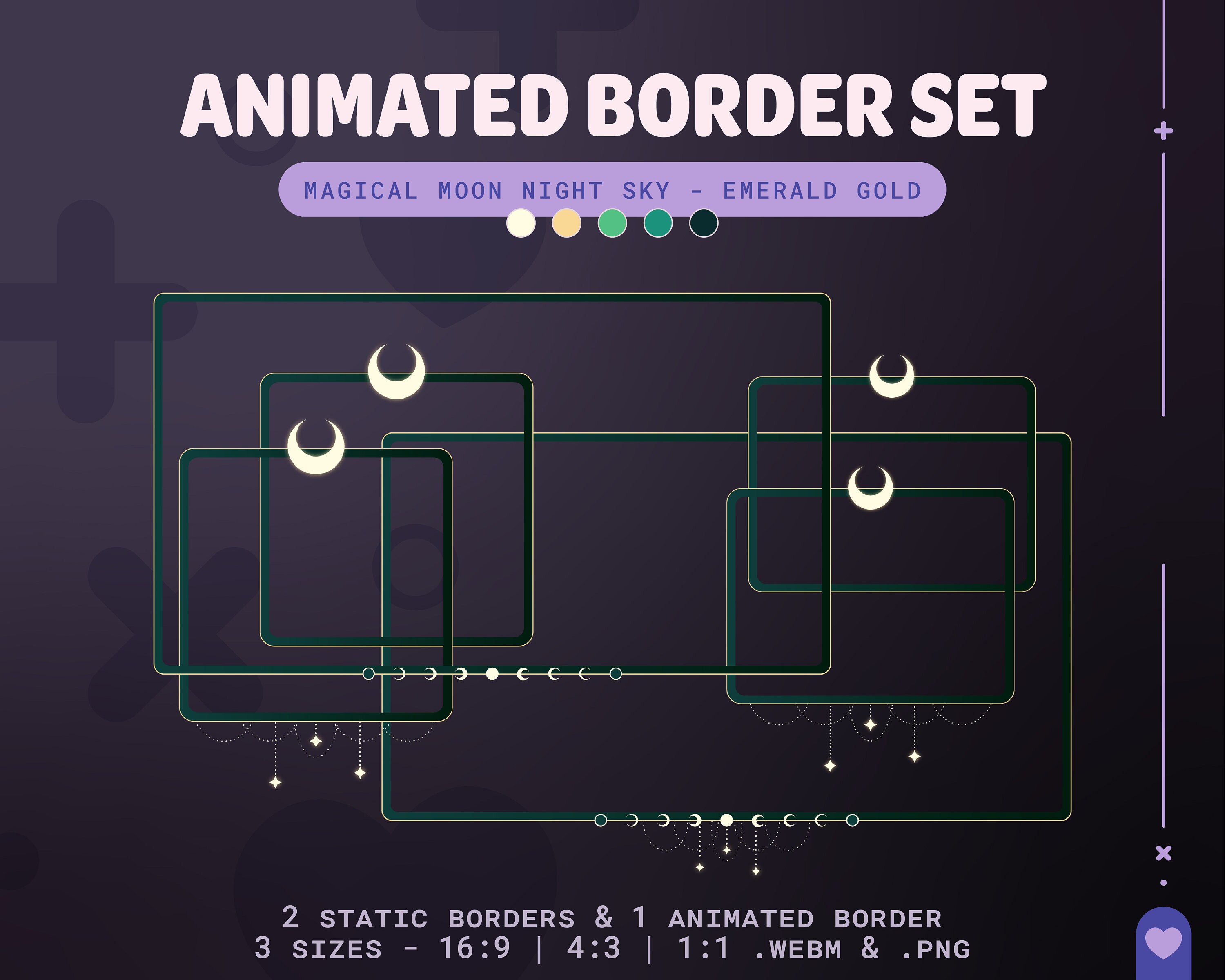 Magical Moon Night Sky Emerald Green and Gold Celestial Twitch Overlay ...