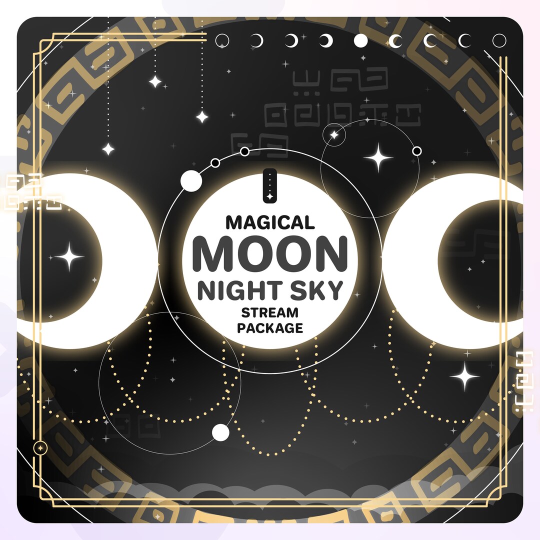 Magical Moon Night Sky Black and Gold Celestial Twitch Overlay Package ...