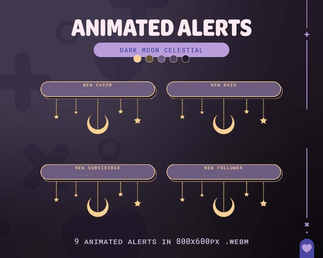Animated Dark Moon Twitch Alerts Celestial Themed Yellow Swaying Moon ...
