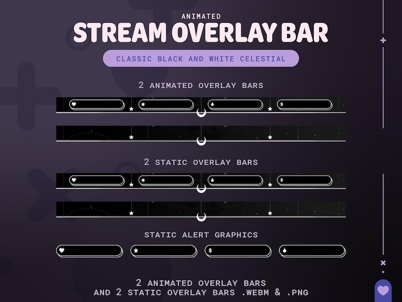 Black and White Celestial Twitch Overlay Package: Animated Stream ...
