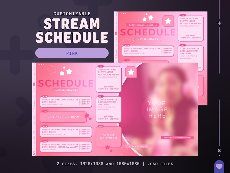 Pink Customizable Star Stream Schedule Template | 2 Templates | .PSD ...