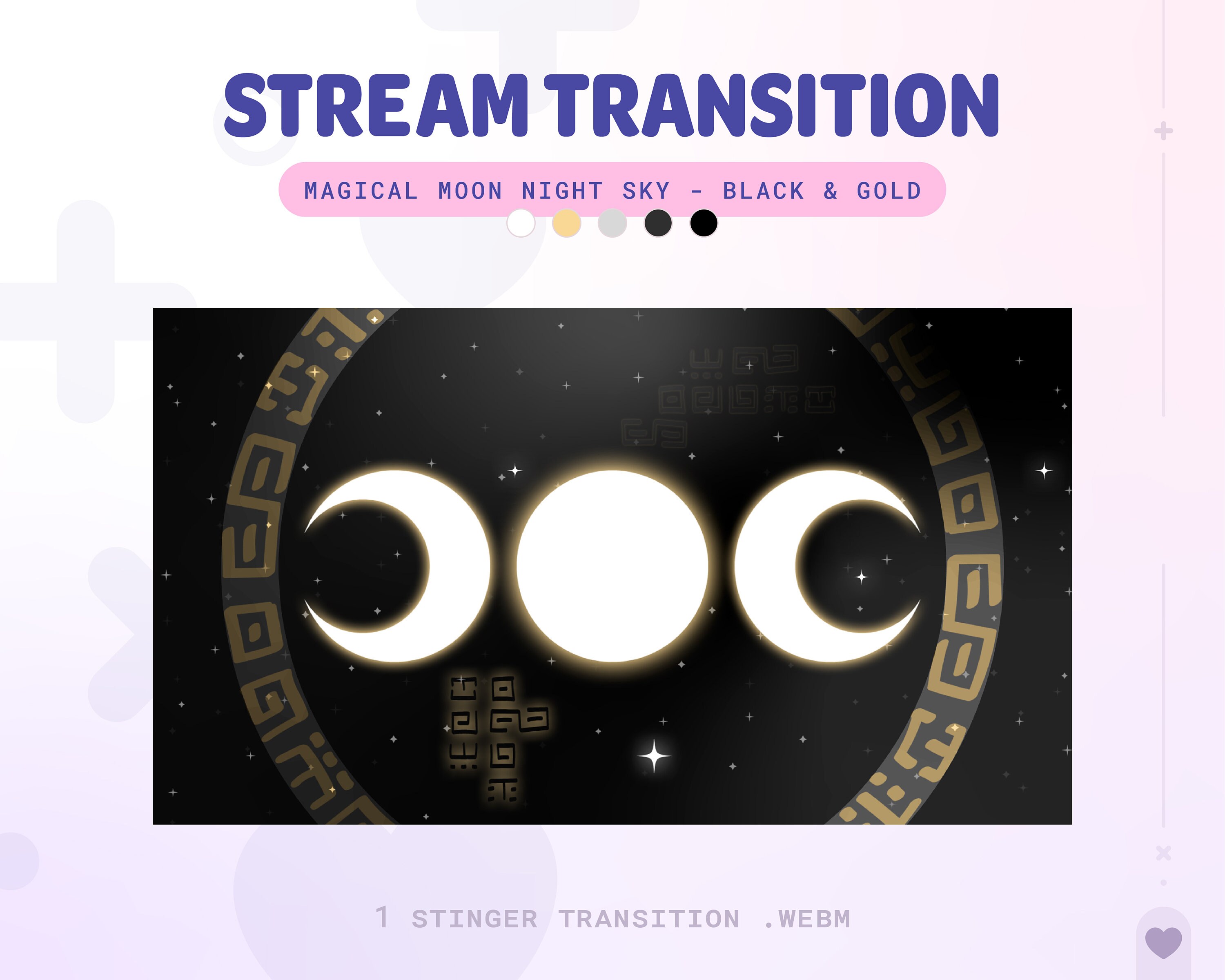 Magical Moon Night Sky Black and Gold Celestial Twitch Overlay Package ...