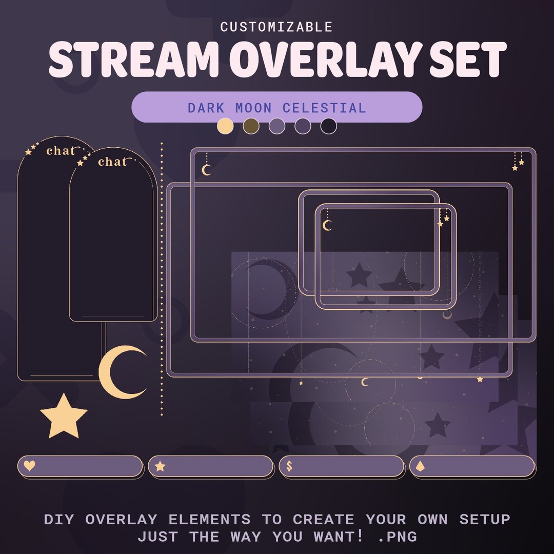 Luxury Celestial Twitch Overlay DIY Dark Moon Theme With Camera & Chat ...