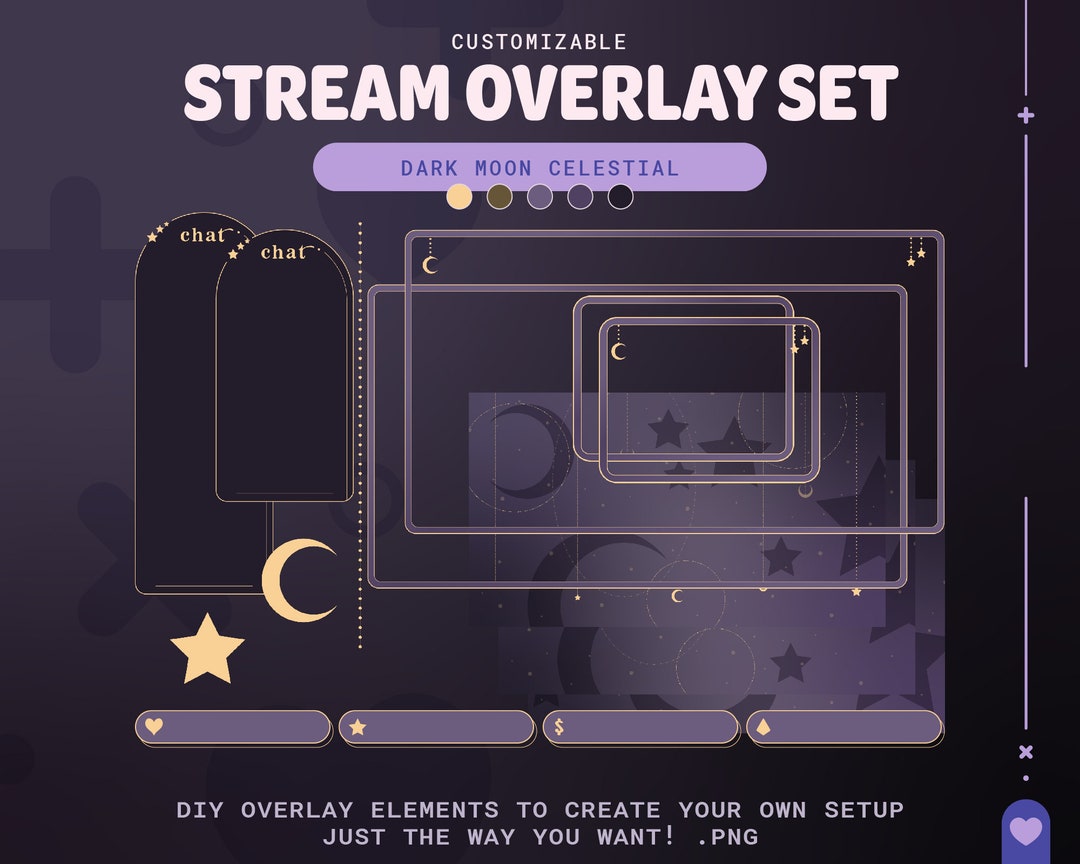 Luxury Celestial Twitch Overlay DIY Dark Moon Theme With Camera & Chat ...