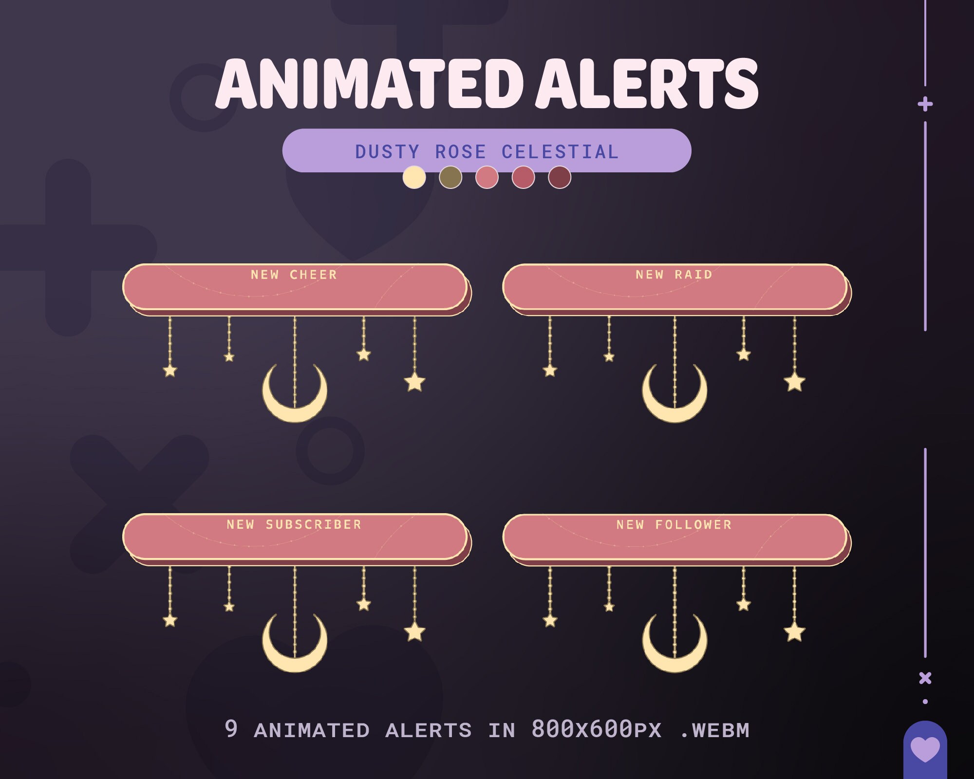 Cute Twitch Animated Alerts Dusty Rose Celestial Themed - Etsy