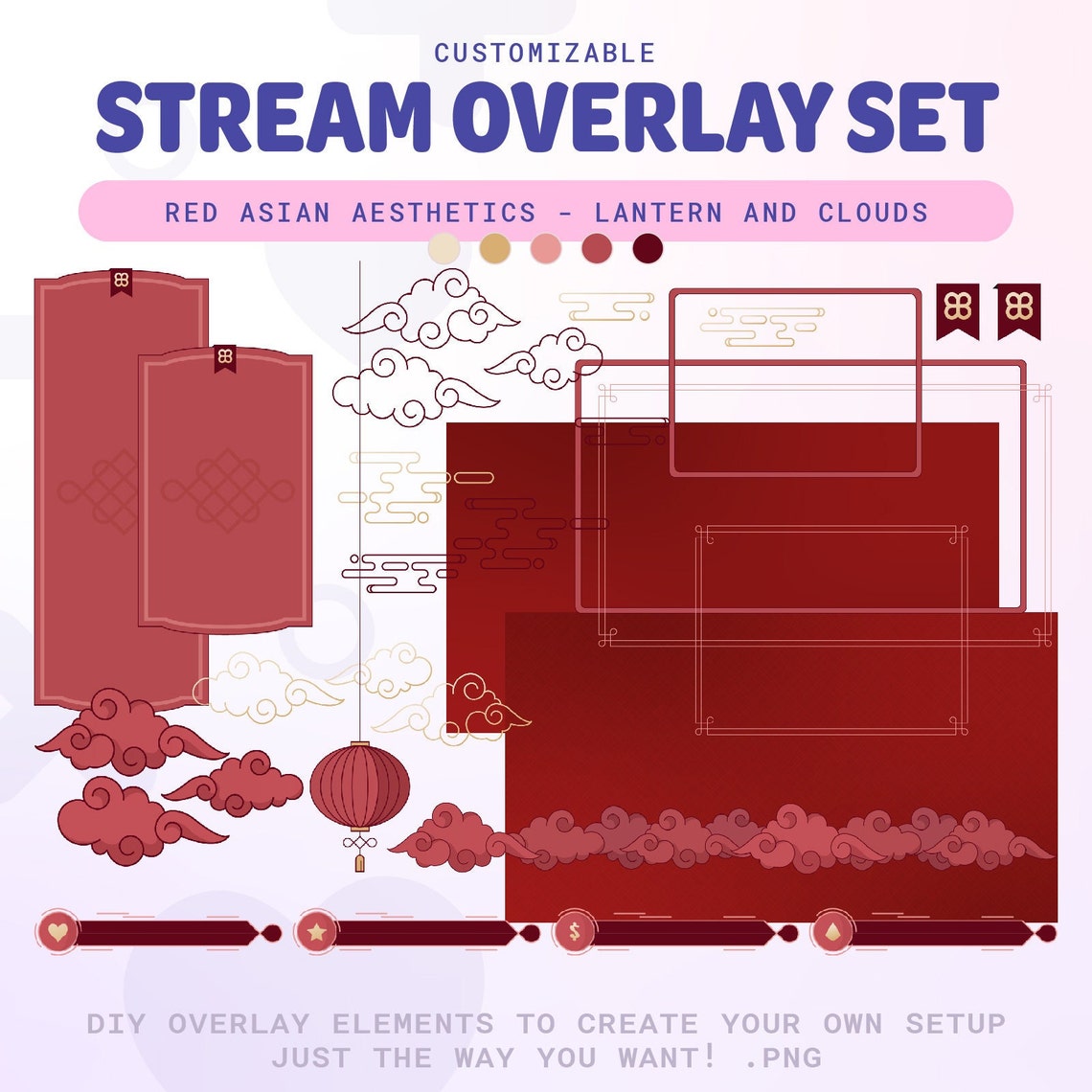 Red Asian Aesthetic Twitch Overlay DIY With Camera & Chat Borders ...