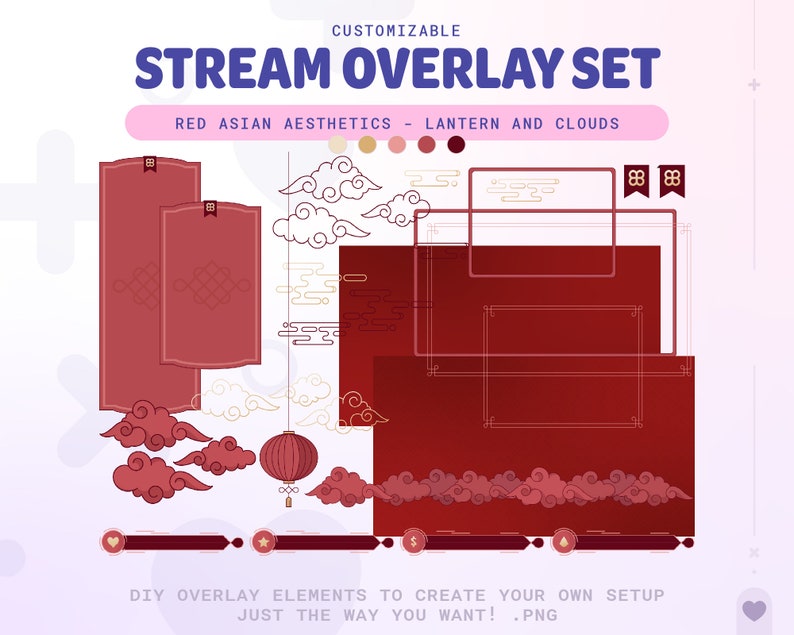 Red Asian Aesthetic Twitch Overlay DIY With Camera & Chat Borders ...