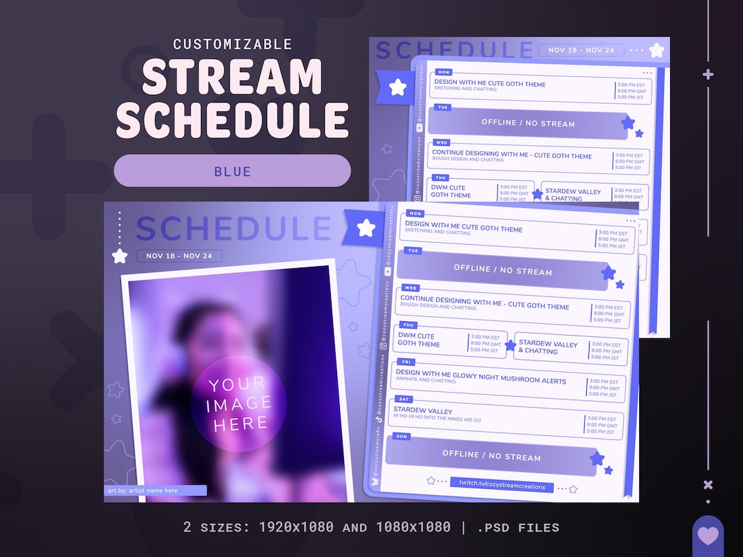 Blue Customizable Star Stream Schedule | 2 Templates | .PSD Files - Etsy