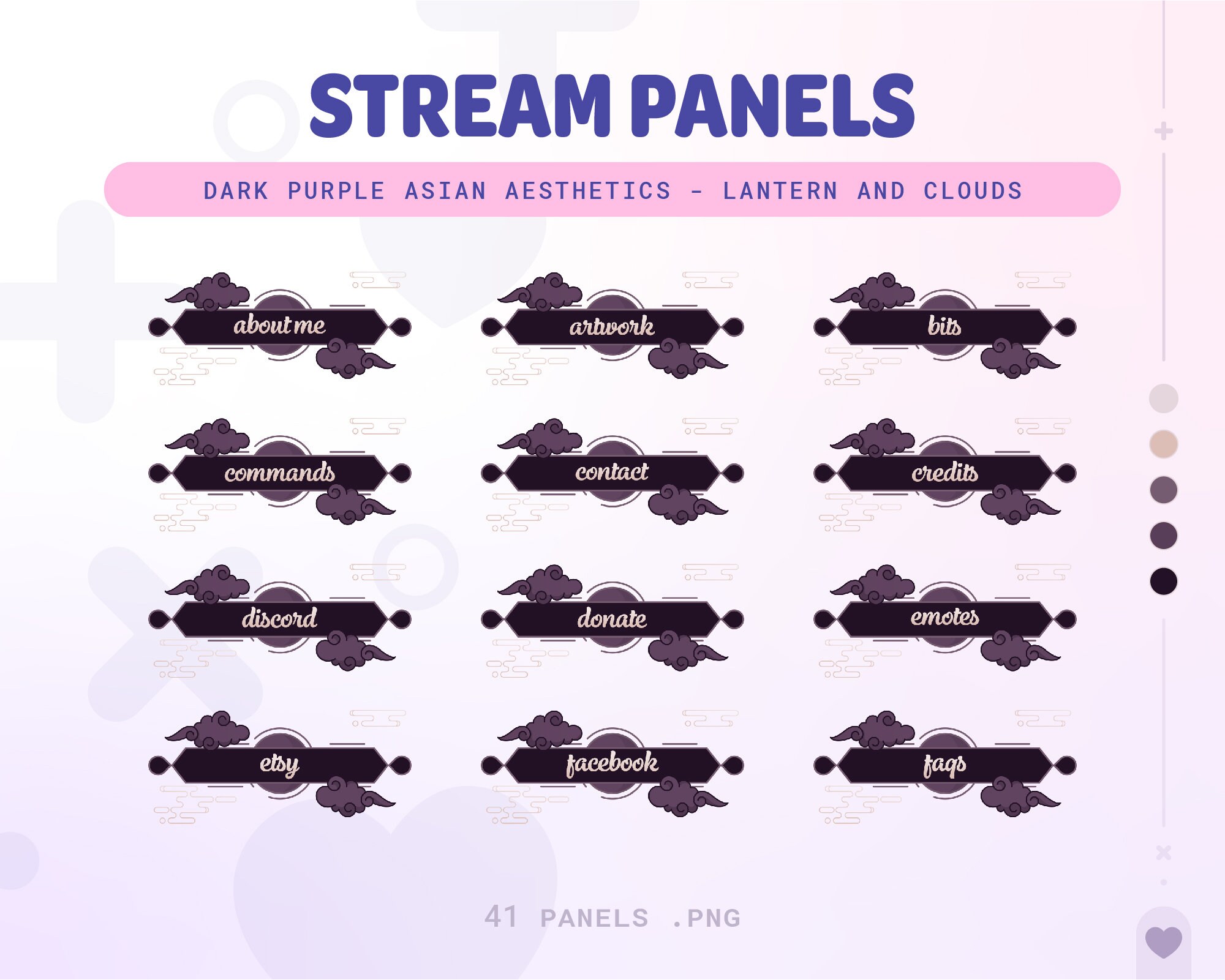 Dark Purple Asian Aesthetic Animated Overlay Stream Package Clouds and ...