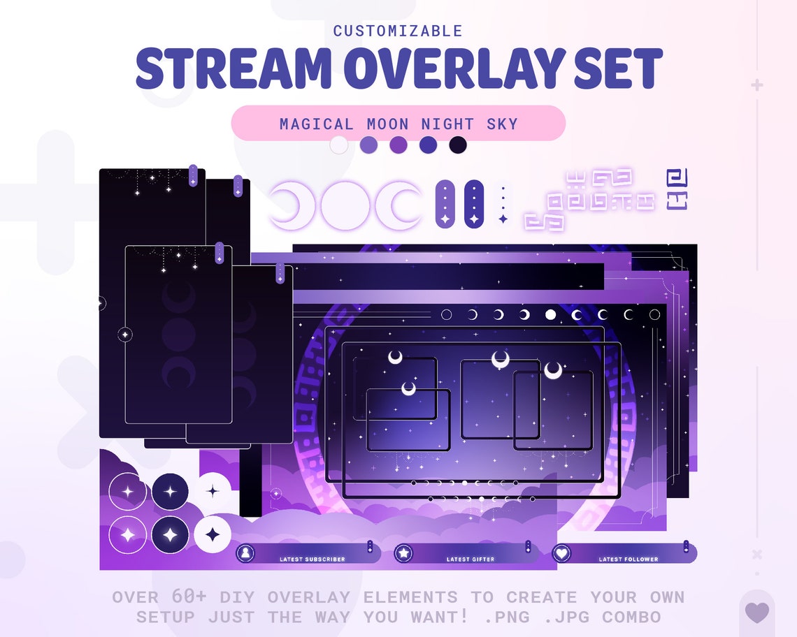 Magical Moon Night Sky DIY Twitch Overlay Set With Game, Camera & Chat ...