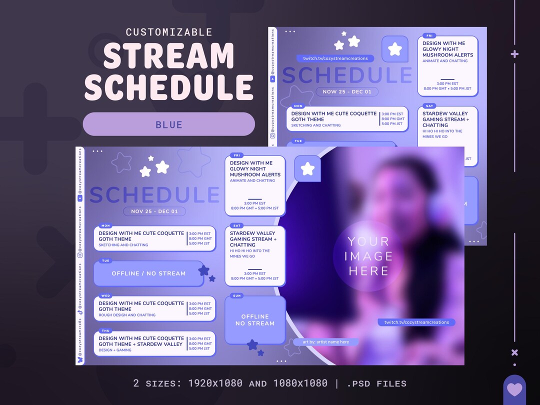 Blue Customizable Cosmic Star Stream Schedule Template | 2 Templates ...