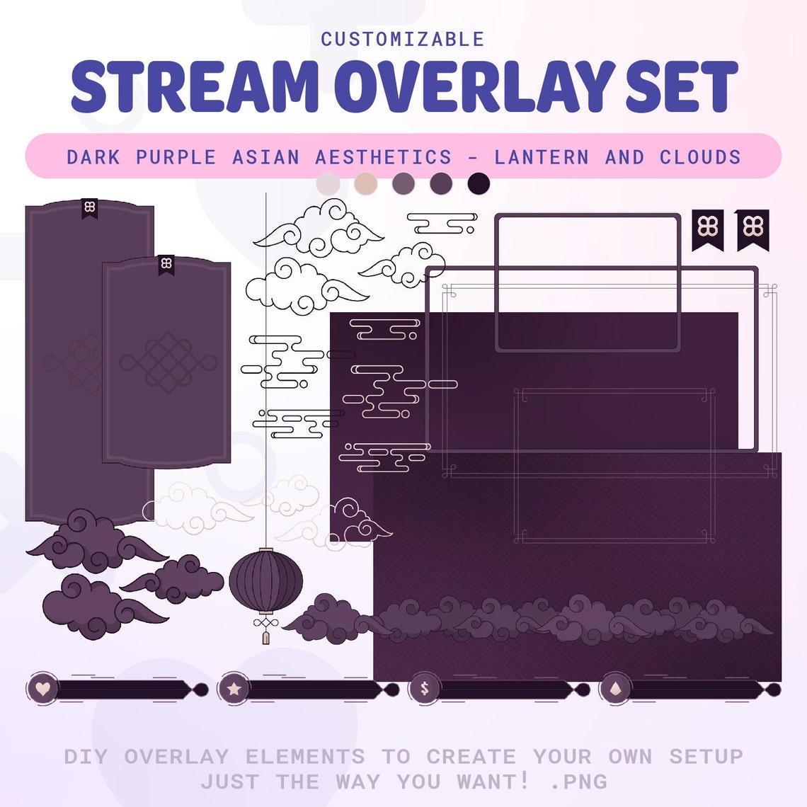 Dark Purple Asian Aesthetic Twitch Overlay DIY With Camera & Chat ...