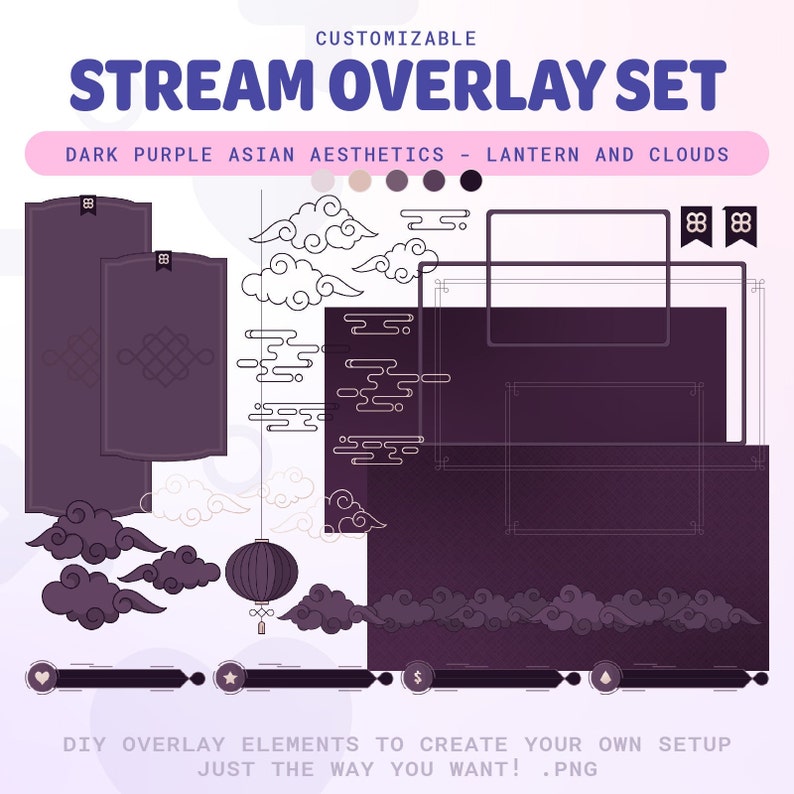 Dark Purple Asian Aesthetic Twitch Overlay DIY With Camera & Chat ...
