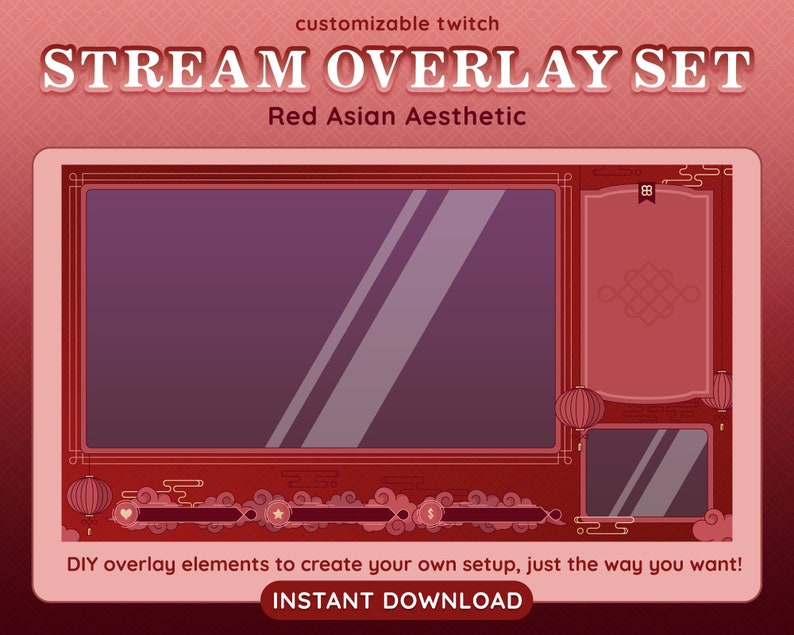 Red Asian Aesthetic Twitch Overlay DIY With Camera & Chat - Etsy
