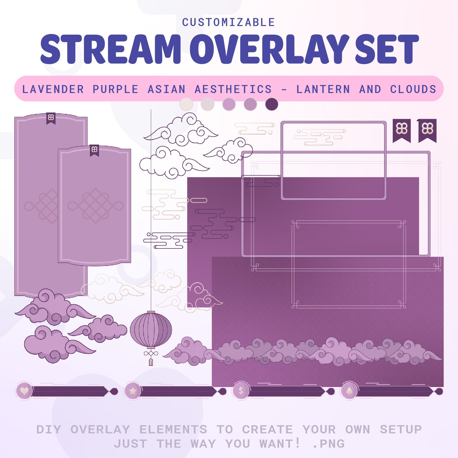 Lavender Purple Asian Aesthetic Twitch Overlay DIY With Camera & Chat ...