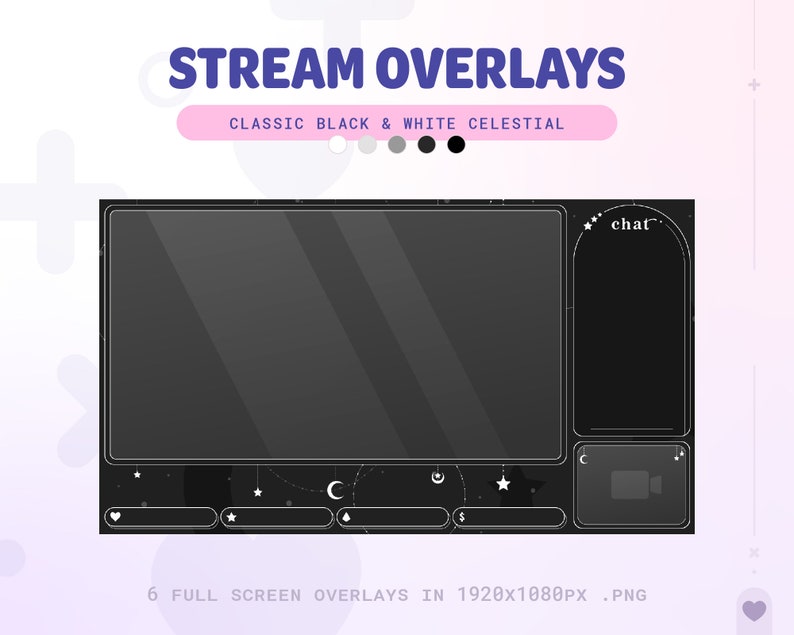 Celestial Twitch Overlay DIY Classic Black and White Theme With Camera ...