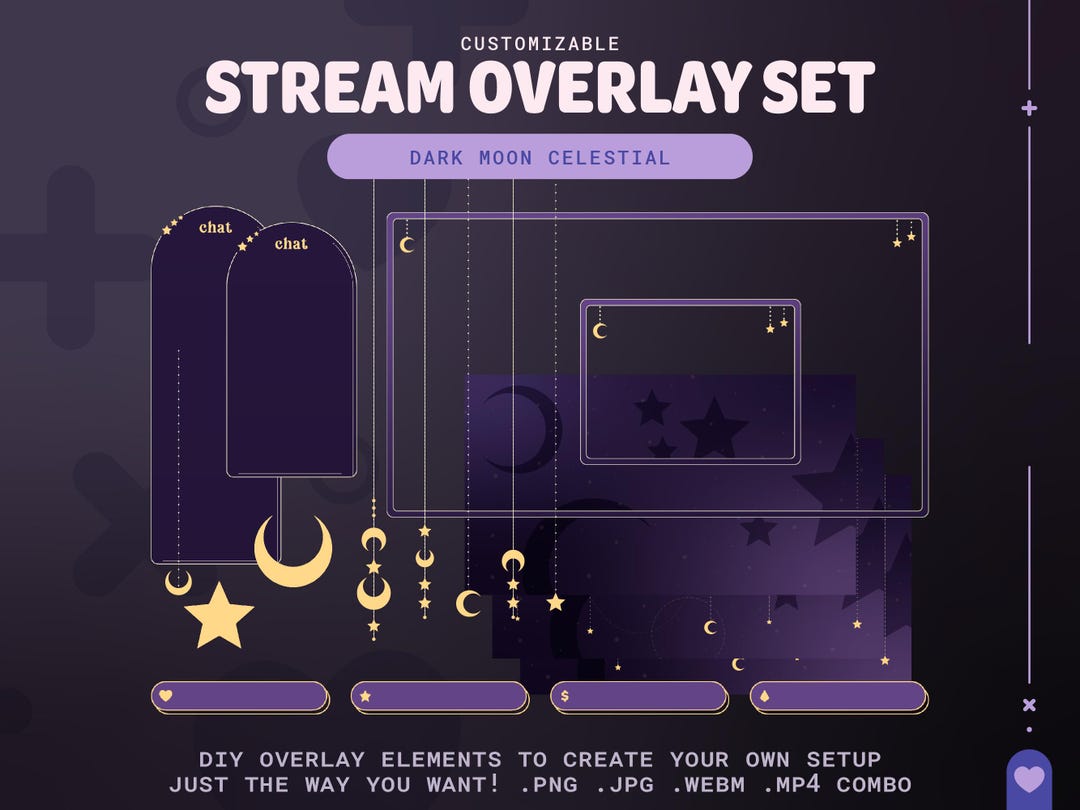 Luxury Celestial Twitch Overlay DIY Dark Moon Theme With Camera & Chat Borders, Static Alerts ...