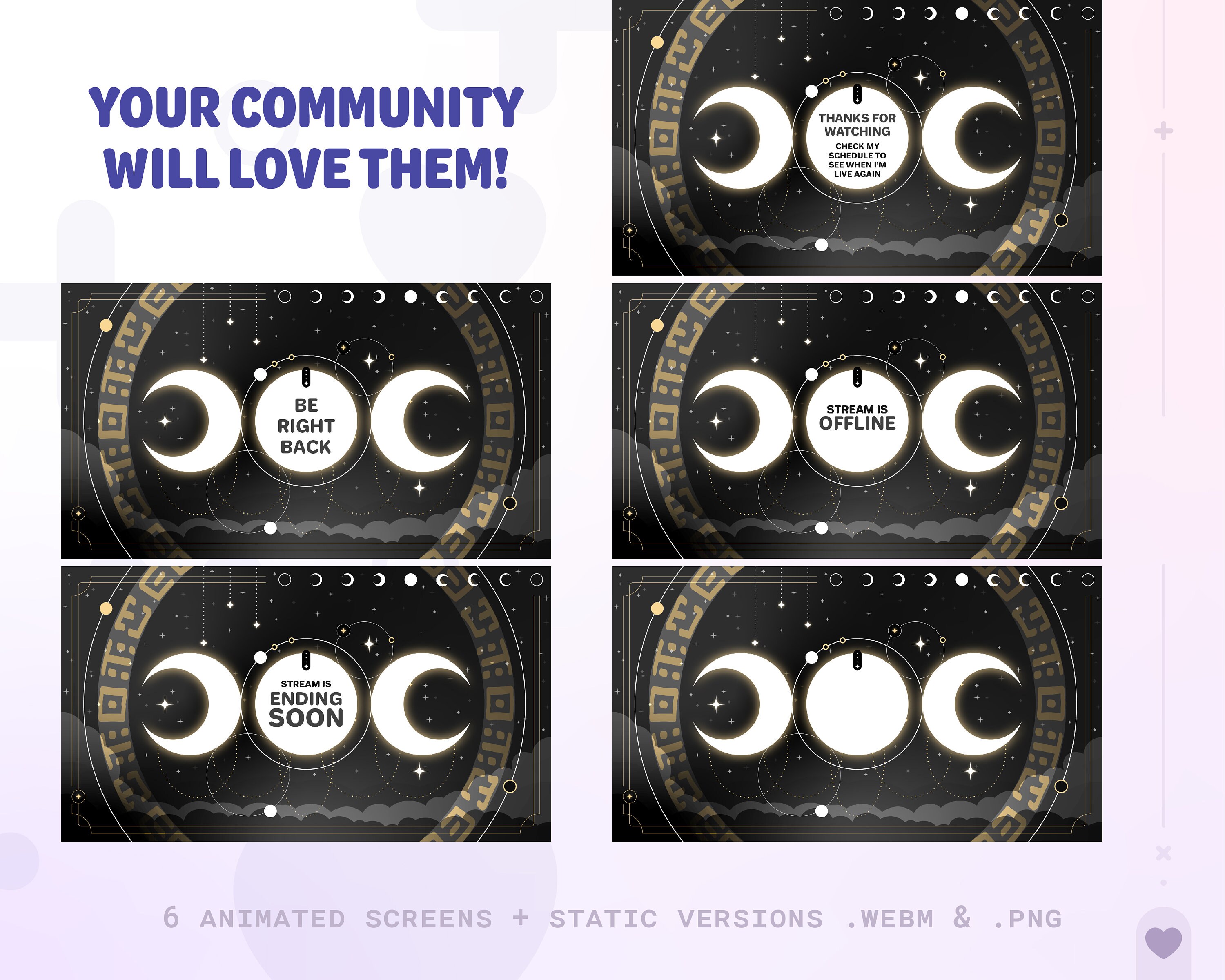 Magical Moon Night Sky Black and Gold Celestial Twitch Overlay Package ...