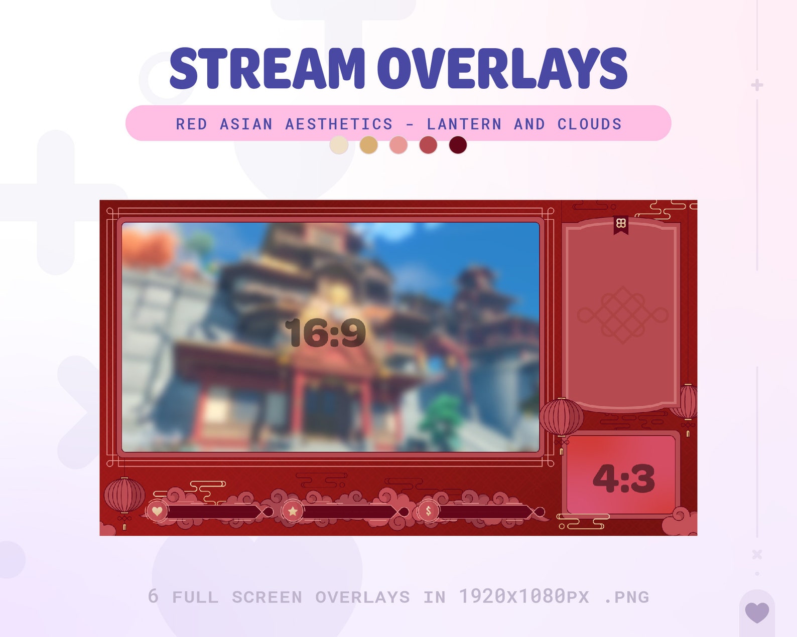 Red Asian Aesthetic Twitch Overlay DIY With Camera & Chat Borders ...