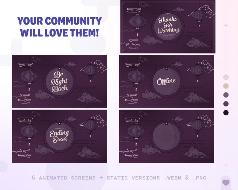 Dark Purple Asian Aesthetic Animated Overlay Stream Package Clouds and ...