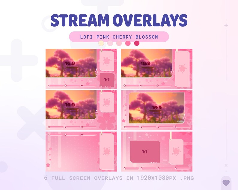 Pink Lofi Sakura Cherry Blossom Twitch Overlay DIY Set With Camera ...