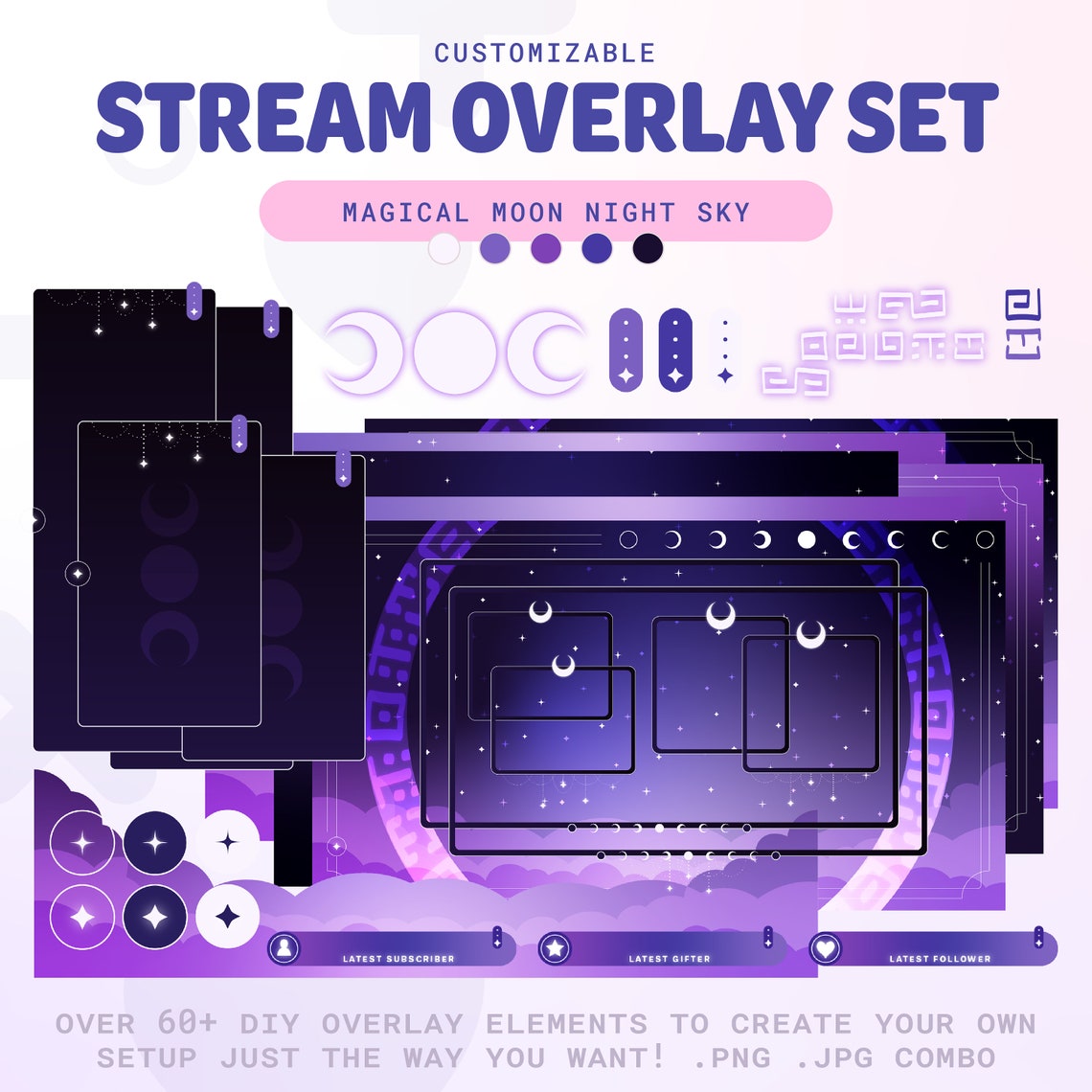 Magical Moon Night Sky DIY Twitch Overlay Set With Game, Camera & Chat ...