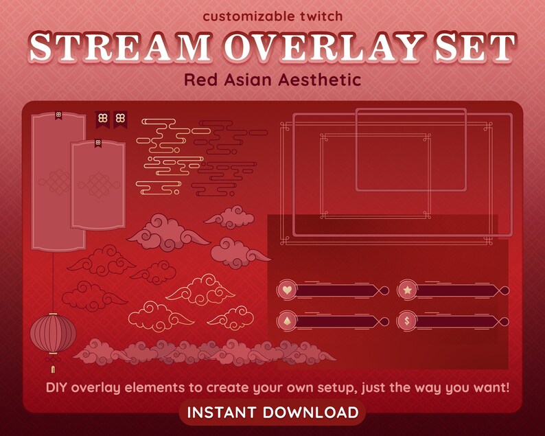 Red Asian Aesthetic Twitch Overlay DIY With Camera & Chat - Etsy