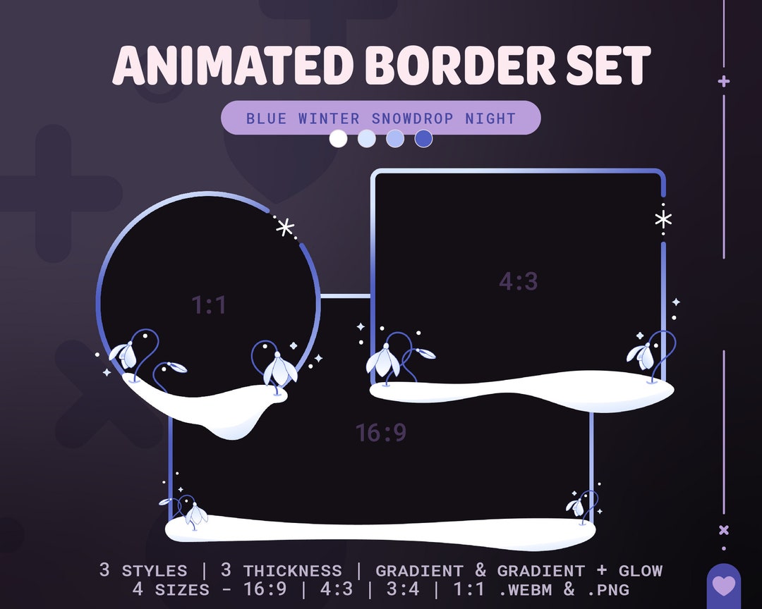 12 Animated Twitch Stream Border Blue Winter Snowdrop Night Set ...